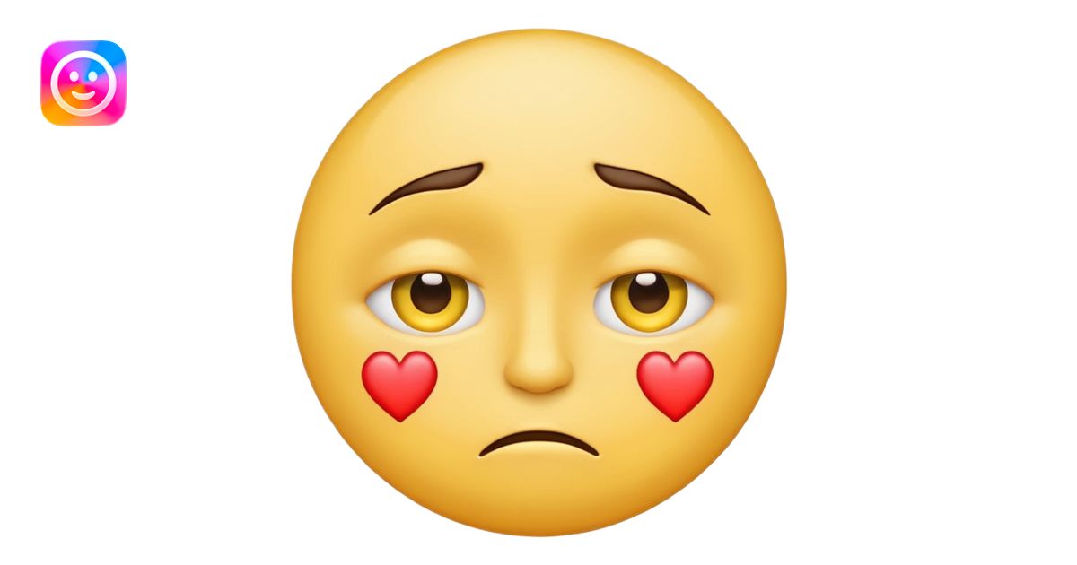 A yellow circular frowning Face with a heart above one eye and a tear ...