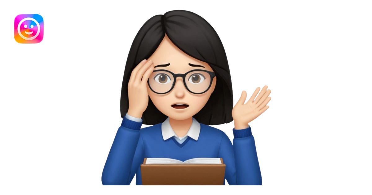 A dark-haired student panics during an exam, covering her face with her ...