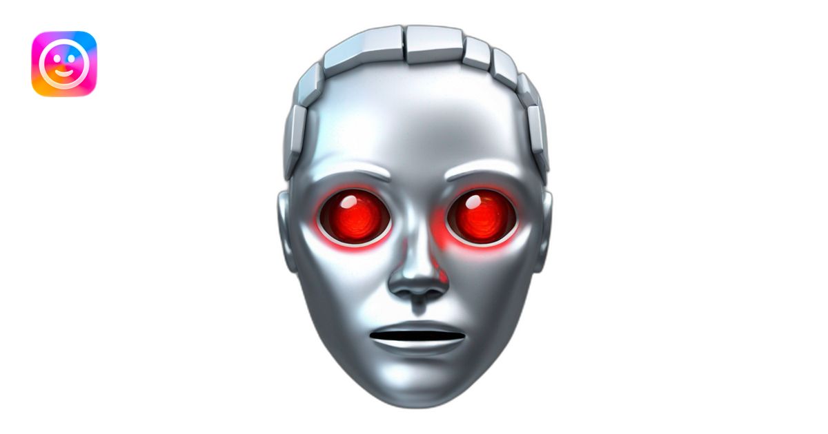 3d glitch chrome human android head, red lazer eyes with letter B on ...