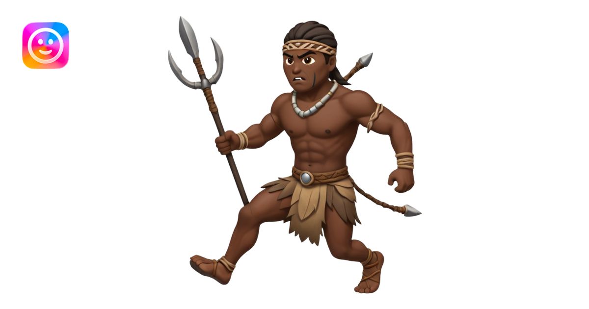 an angry tribal man holding a spear and running left emoji | AI Emoji ...