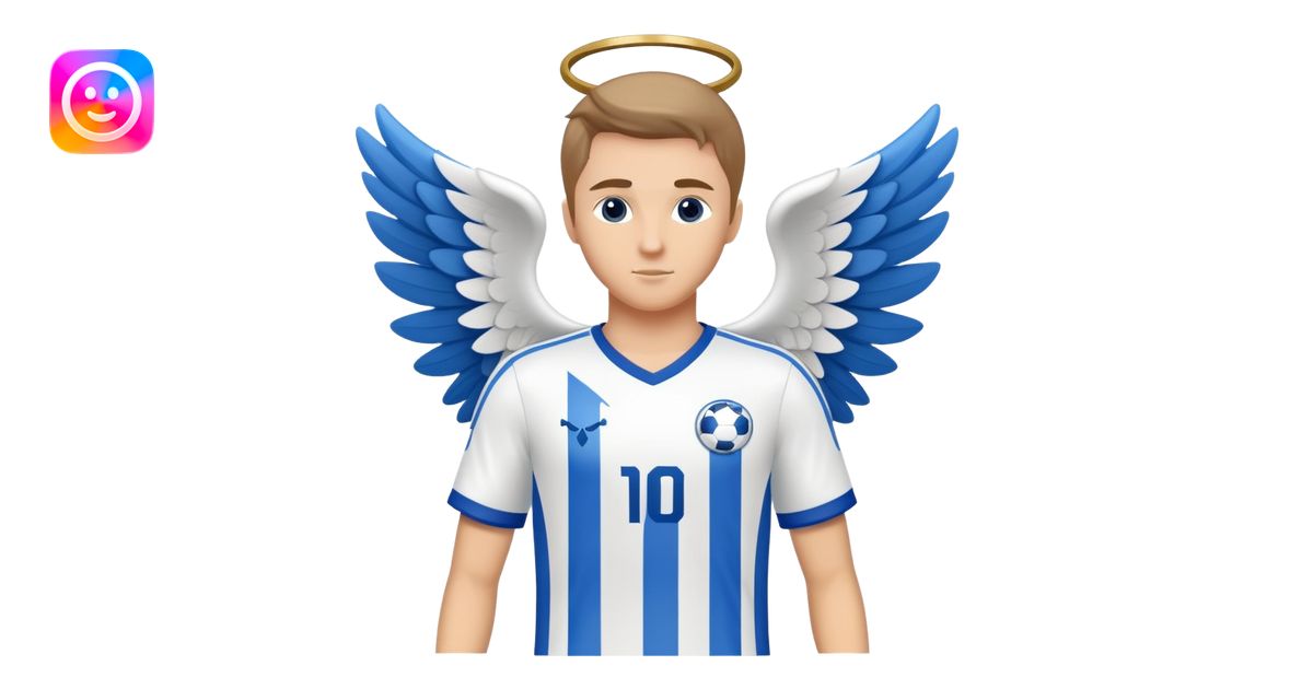 Blue and white soccer jersey with an angel symbol on the front emoji ...