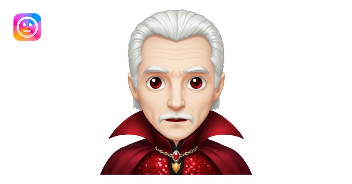 Dracula with white hair, dark red sequin outfit emoji | AI Emoji Generator