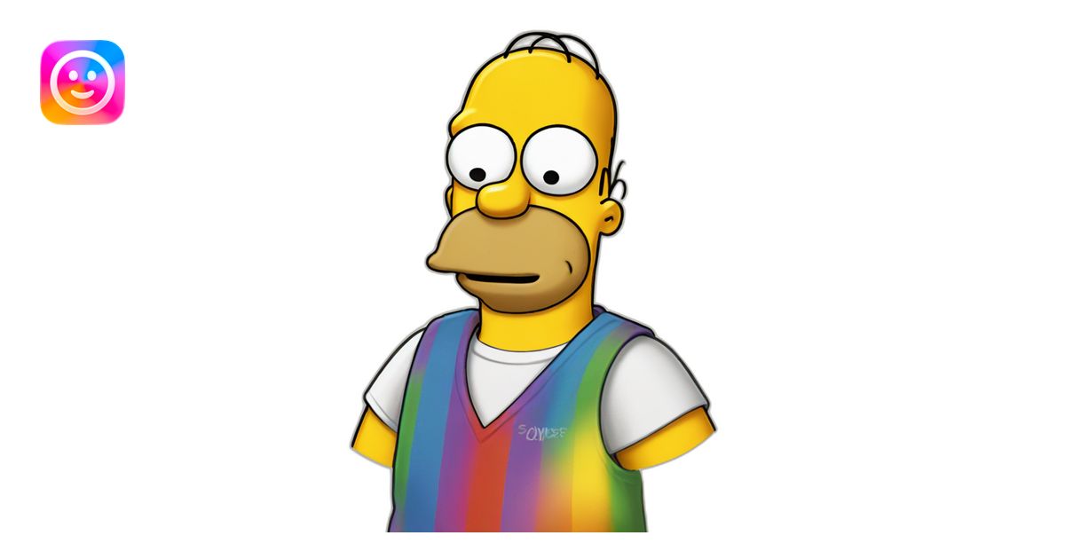 Homer Simpson wearing LGBT tshirt emoji | AI Emoji Generator