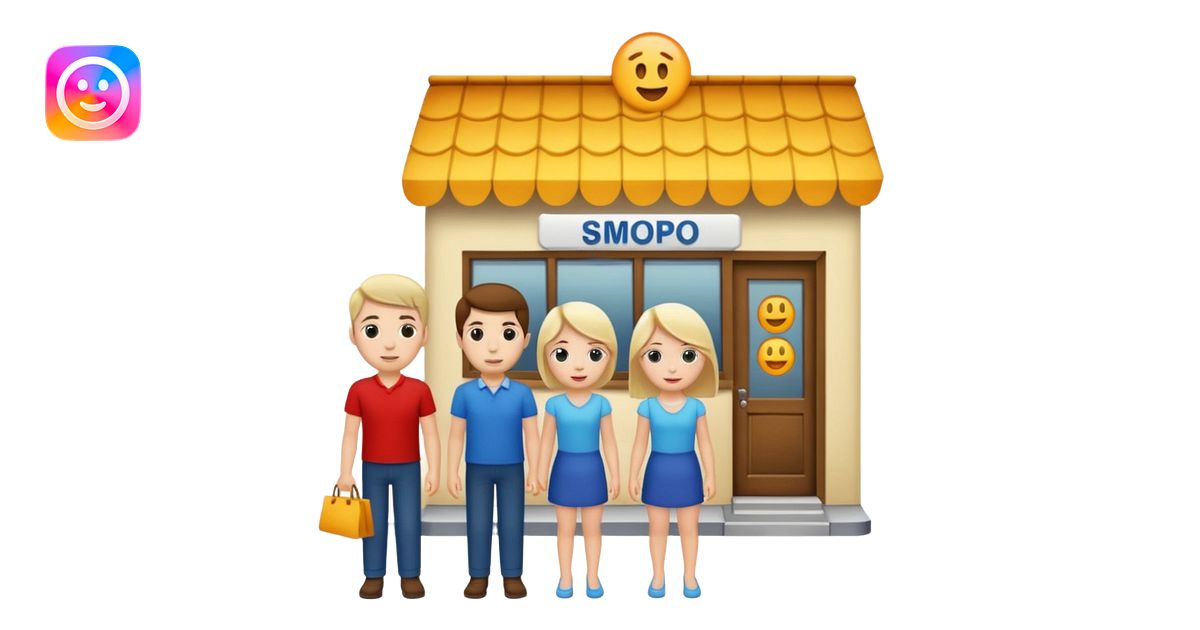 Only two grown characters + shop building emoji | AI Emoji Generator
