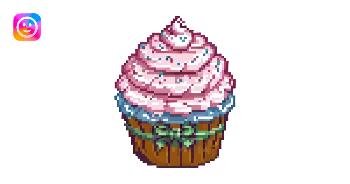pixel art cupcake with pink frosting and sprinkles illustration | AI ...