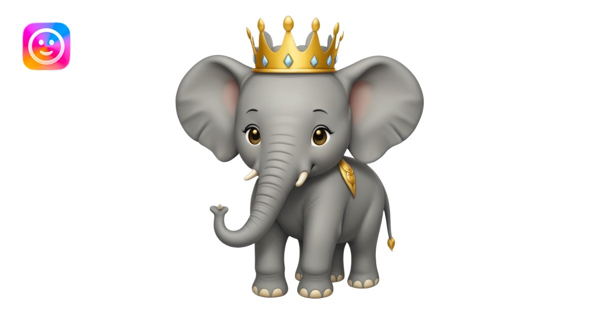 Elephant calf with small crown symbol on head. emoji | AI Emoji Generator