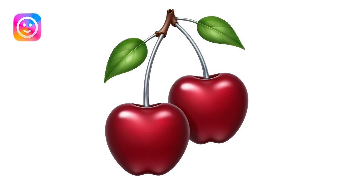 A pair of cherries emoji made of liquid silver chrome, smooth rounded ...