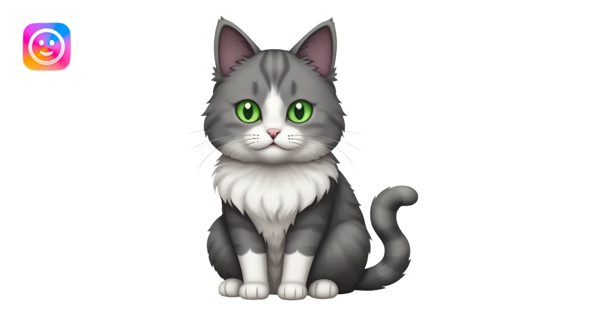 full body dark grey and white cat emoji | AI Emoji Generator