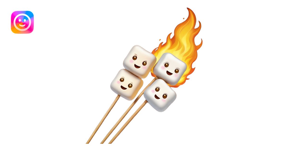 Marshmallows roasted on fire, skewered emoji | AI Emoji Generator