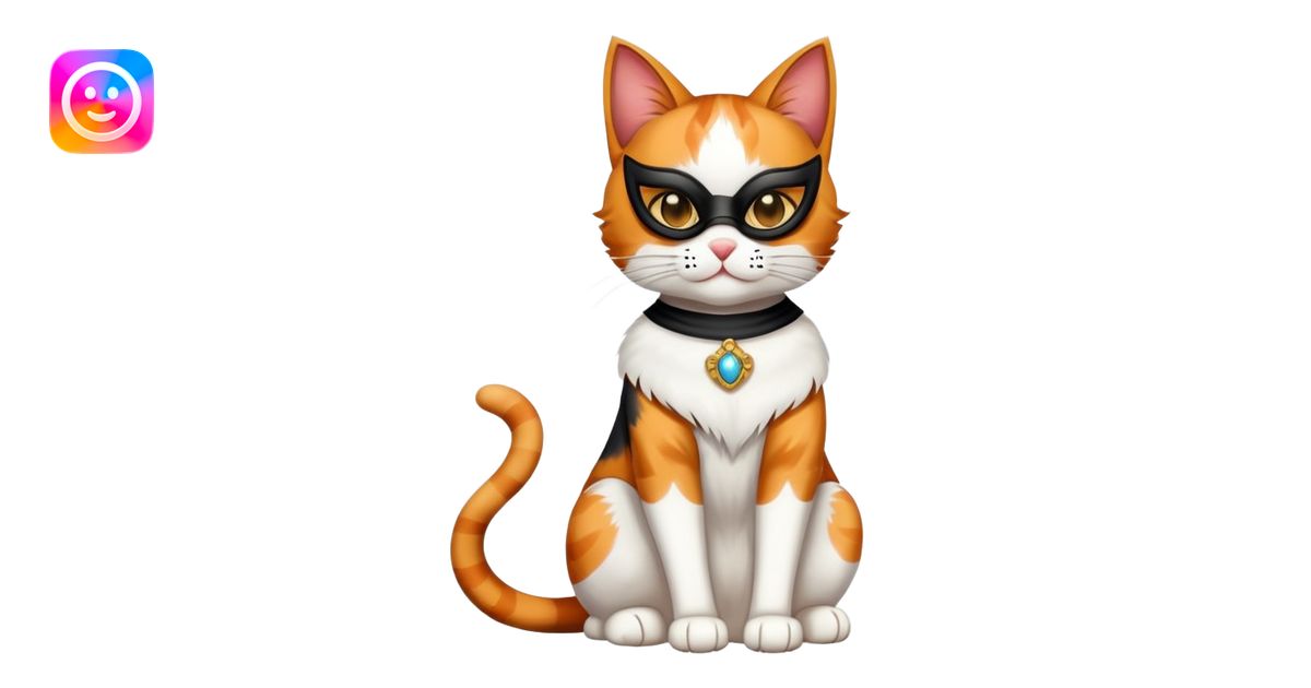 calico cat full body sitting with a mask emoji | AI Emoji Generator