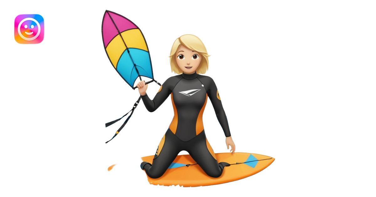 Kitesurfing blond ladie showing kite and board emoji | AI Emoji Generator
