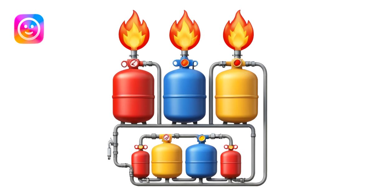 gas distribution station emoji style with multiple colored gas tanks ...