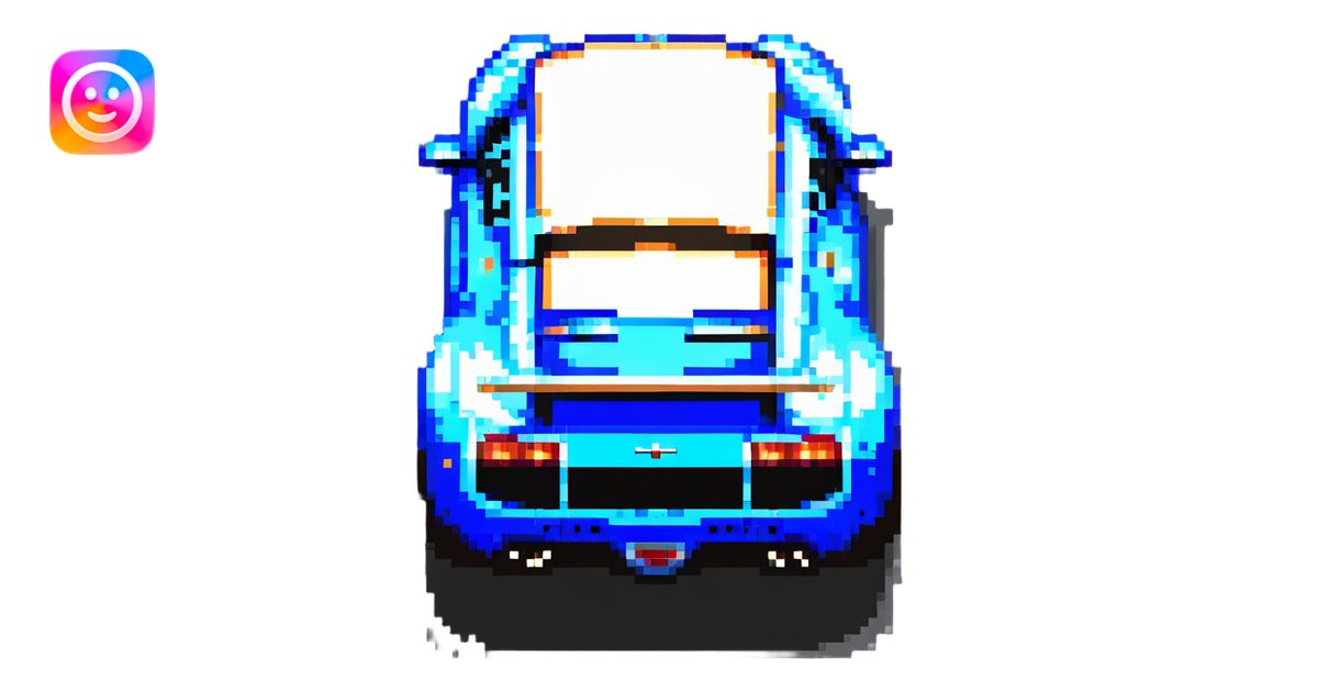 pixel art Bugatti Veyron, rear view, white and blue color scheme emoji ...