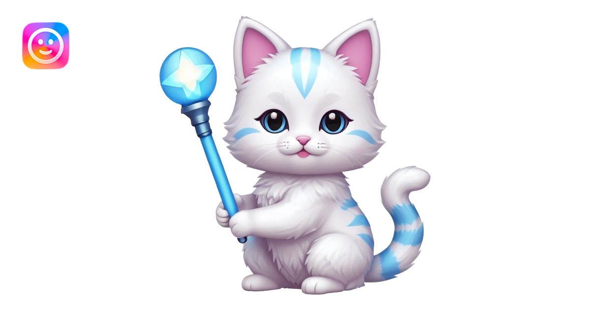 chibi cute cat holding a light stick emoji | AI Emoji Generator