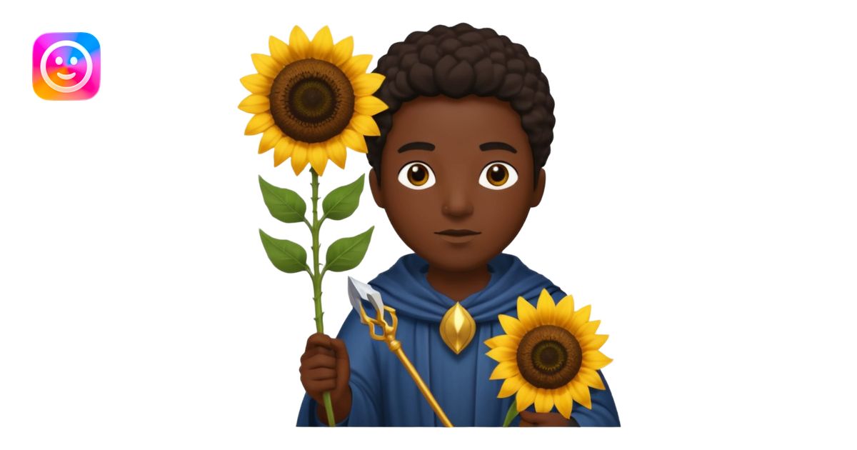 black god with sunflower, scepter, trident emoji | AI Emoji Generator