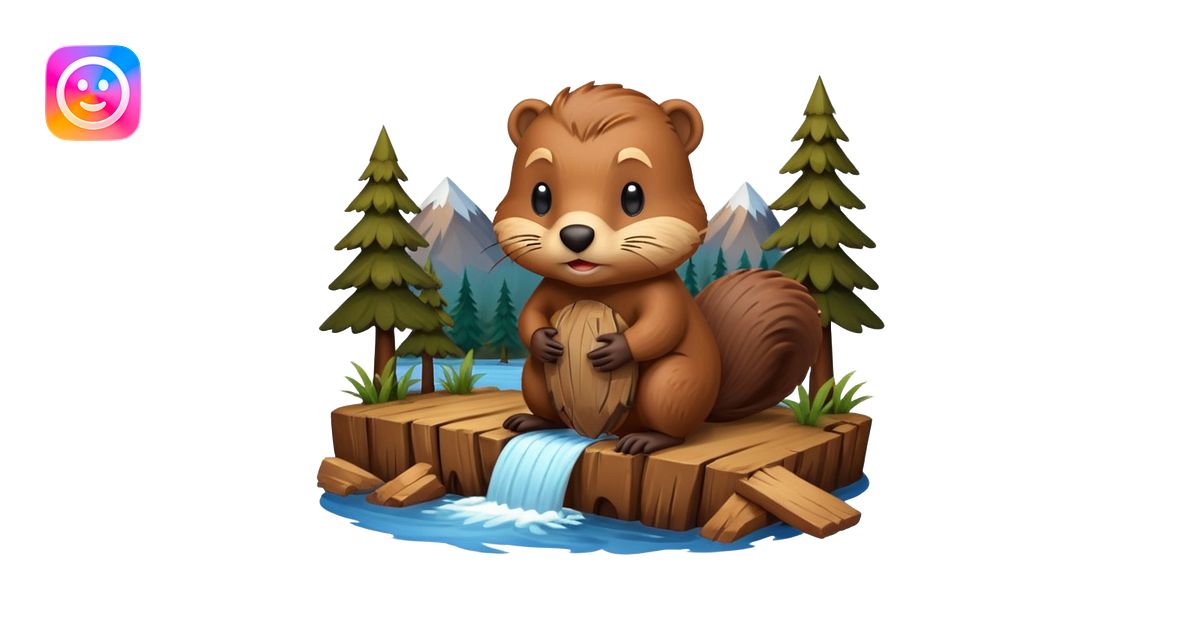 Cute beaver building a dam emoji | AI Emoji Generator