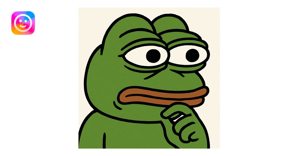 Pepe the Frog with a thinking face, meme style meme | AI Emoji Generator