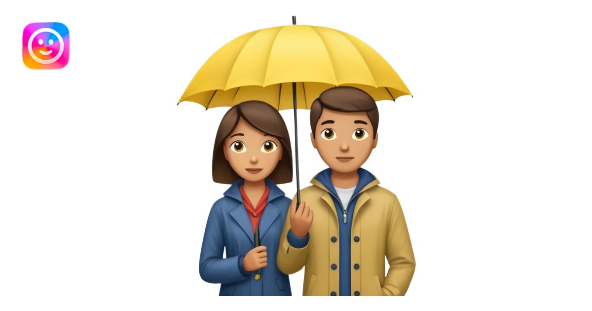Couple under yellow umbrella, City Rain Scene. emoji | AI Emoji Generator