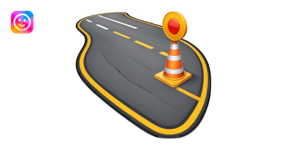 Emoji-style illustration of road surface repair, flat vector look, bold ...