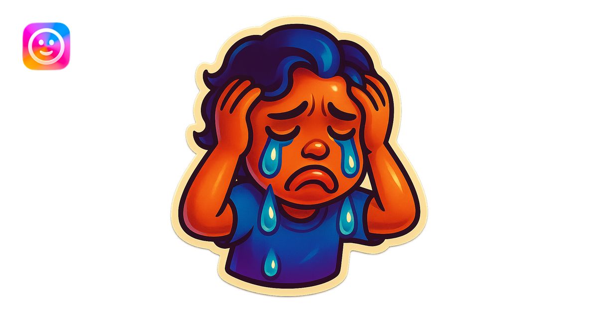 sad Tears rolling down face Mouth Pout hands on head head down emoji ...