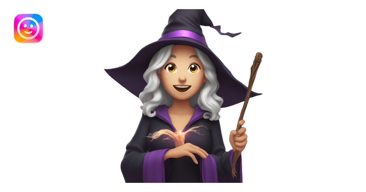 witch casting spell with a Magic wand emoji | AI Emoji Generator