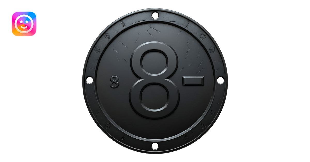 Minimal emoji, gothic metal coin made of black steel, engraved number 8 ...