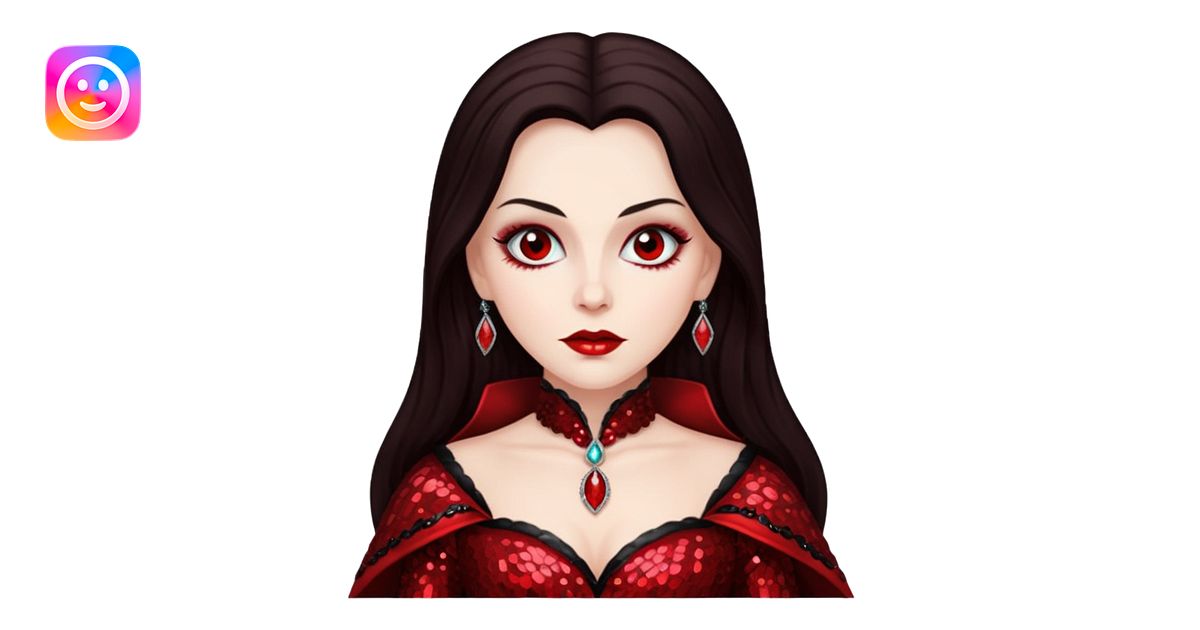Countess Dracula with long dark brown hair, red sequin outfit emoji ...