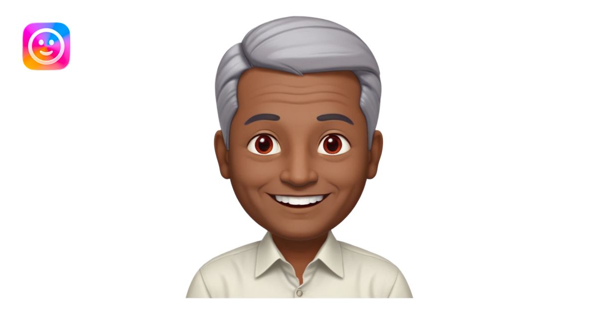 50 yr old indian man, dark skin, grey hair, big smile, white teeth ...