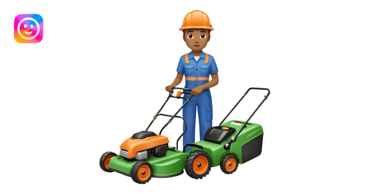 Maintenance worker with lawnmower, full body emoji | AI Emoji Generator