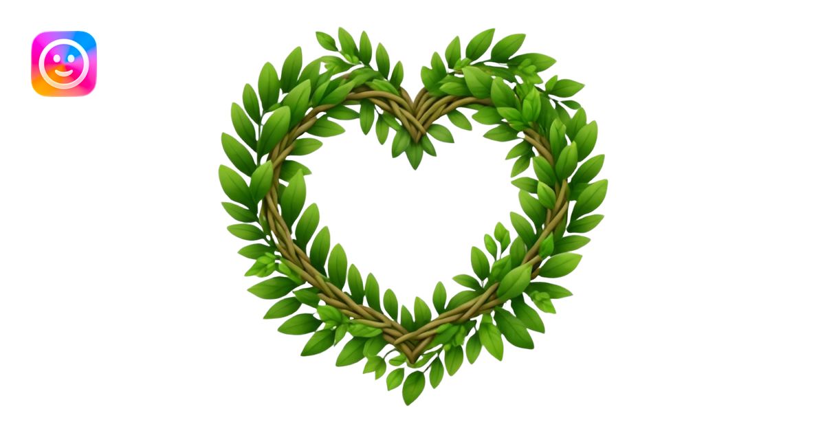 nature wreath heart, boho beautiful green emoji | AI Emoji Generator