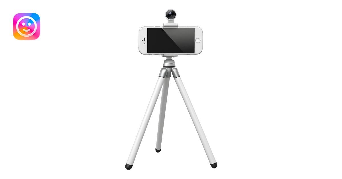 3D Apple-style emoji of a white tripod holding an iPhone 17, rear view ...