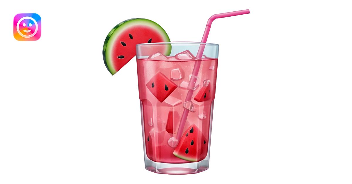 pink soft drink with a watermelon chunk on the rim of glass no straw ...