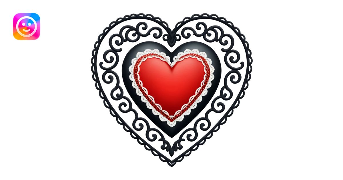 black heart with red center and white lace emoji | AI Emoji Generator