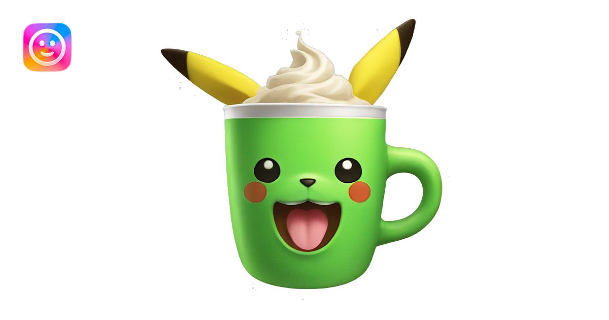 green pikachu drink coffee with laugh emoji | AI Emoji Generator