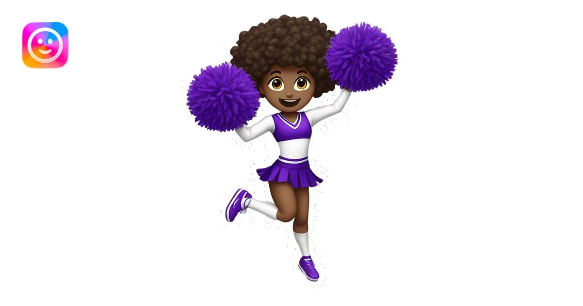 Caucasian cheerleader with dark brown curly hair, jumping and holding ...