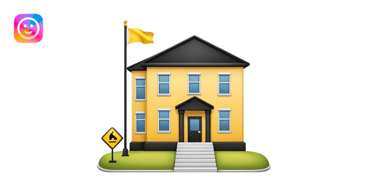 magic school, with a flag, flag on a roof, yellow flag, white school ...