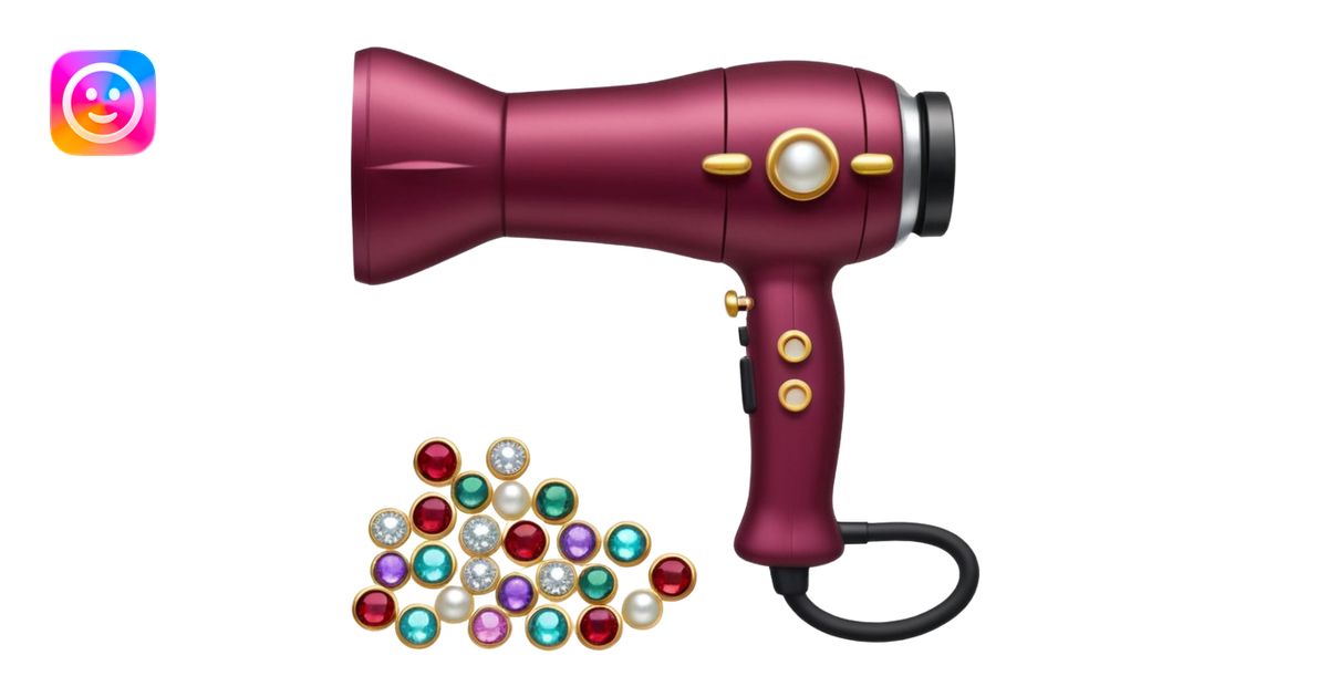 burgundy blow dryer covered in jewelry emoji | AI Emoji Generator