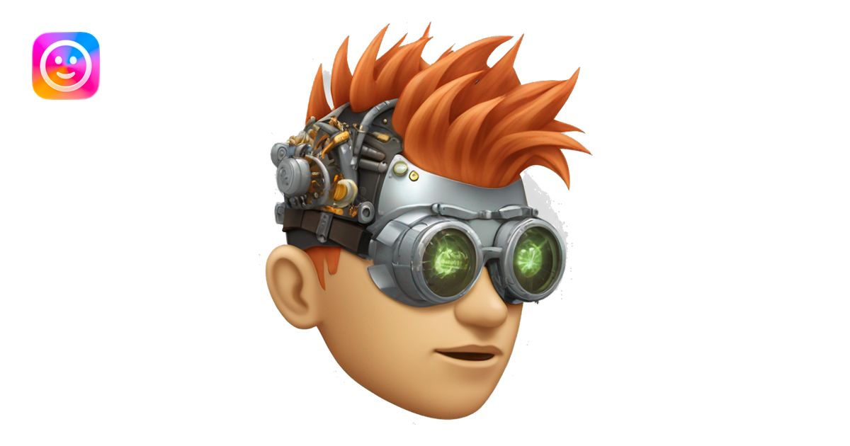 Light red Mohawk hair male cyborg head with white steampunk goggles and ...