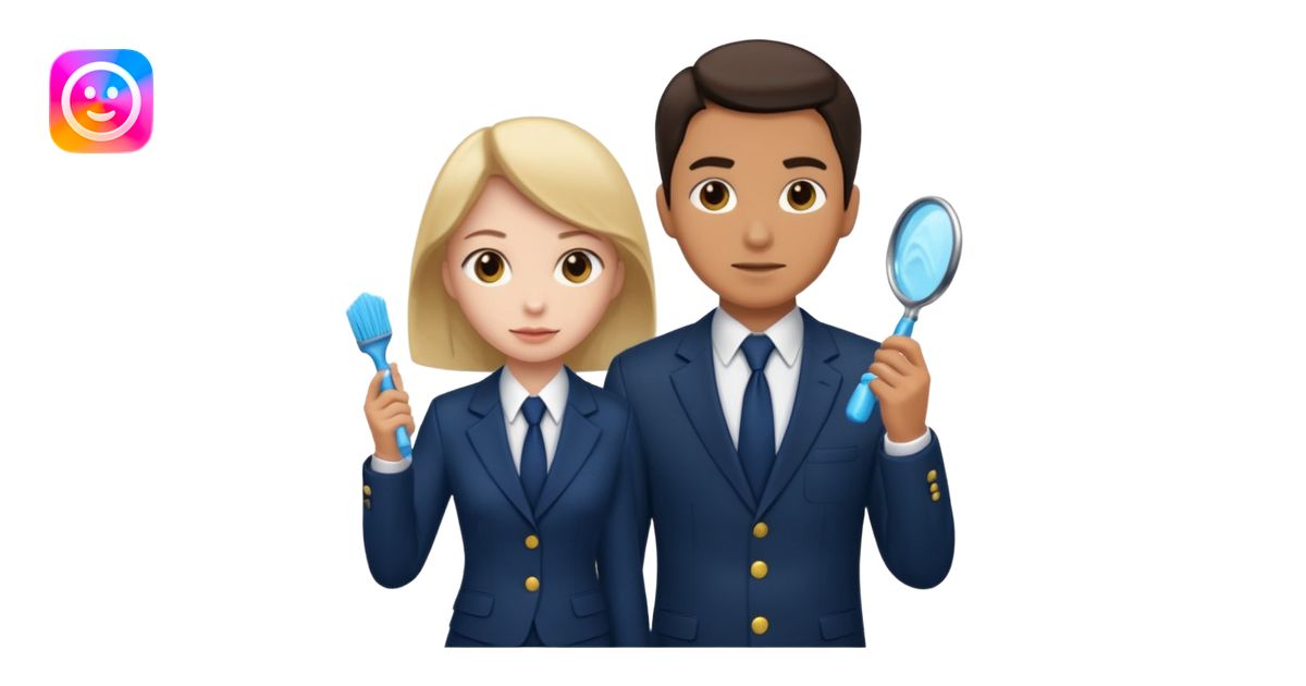 detective man interviewing cleaning girl emoji | AI Emoji Generator