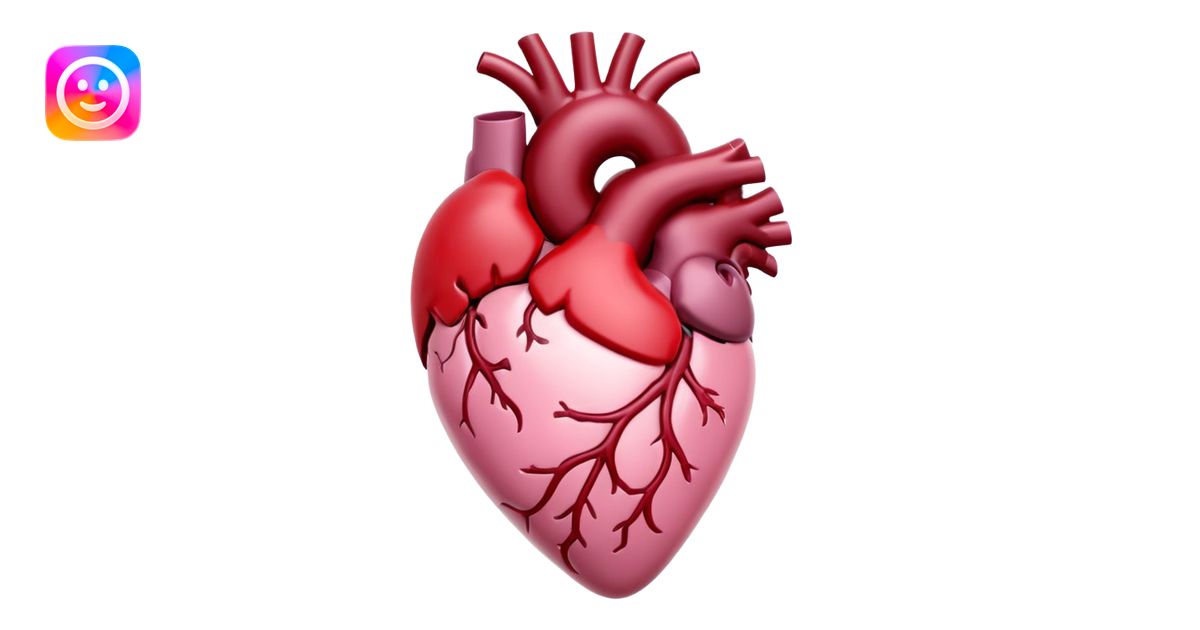 anatomic heart, glossy light pink with deep crimson and cherry red ...