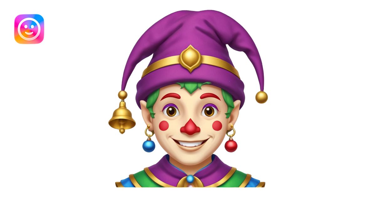 Royal Jester – Smiling trickster with colorful hat and bells emoji | AI ...