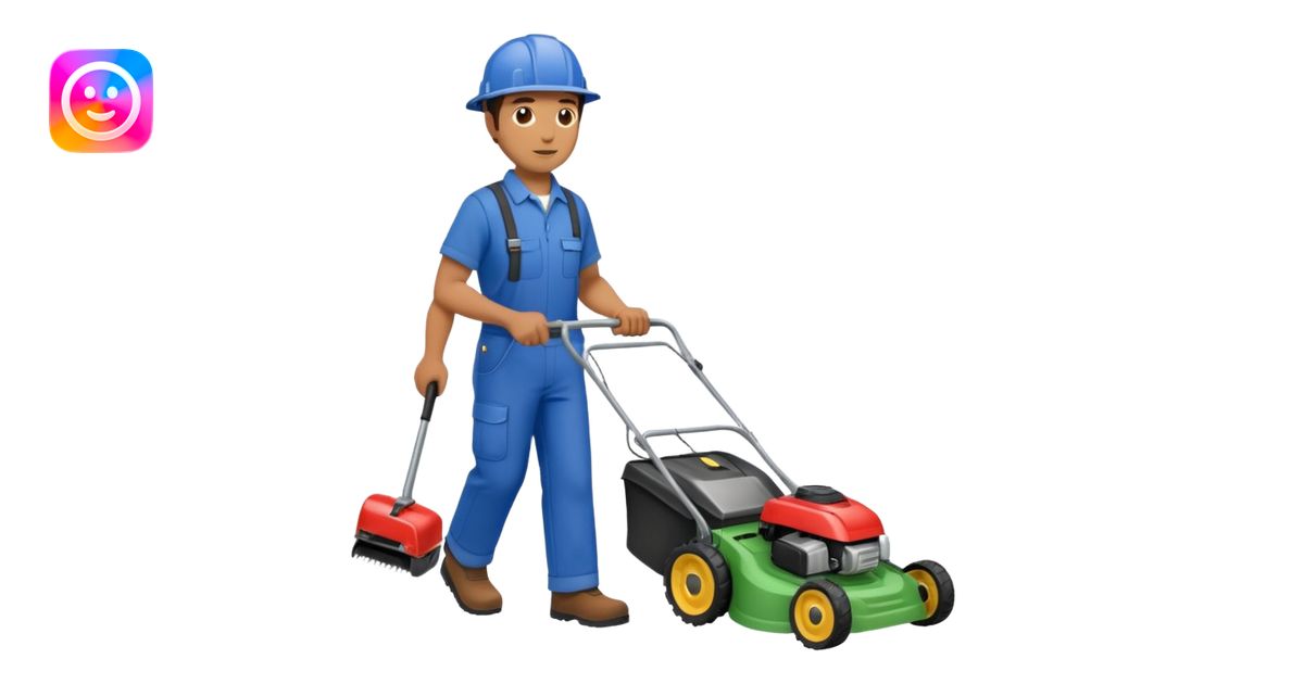 Maintenance worker with lawnmower, full body, walking emoji | AI Emoji ...