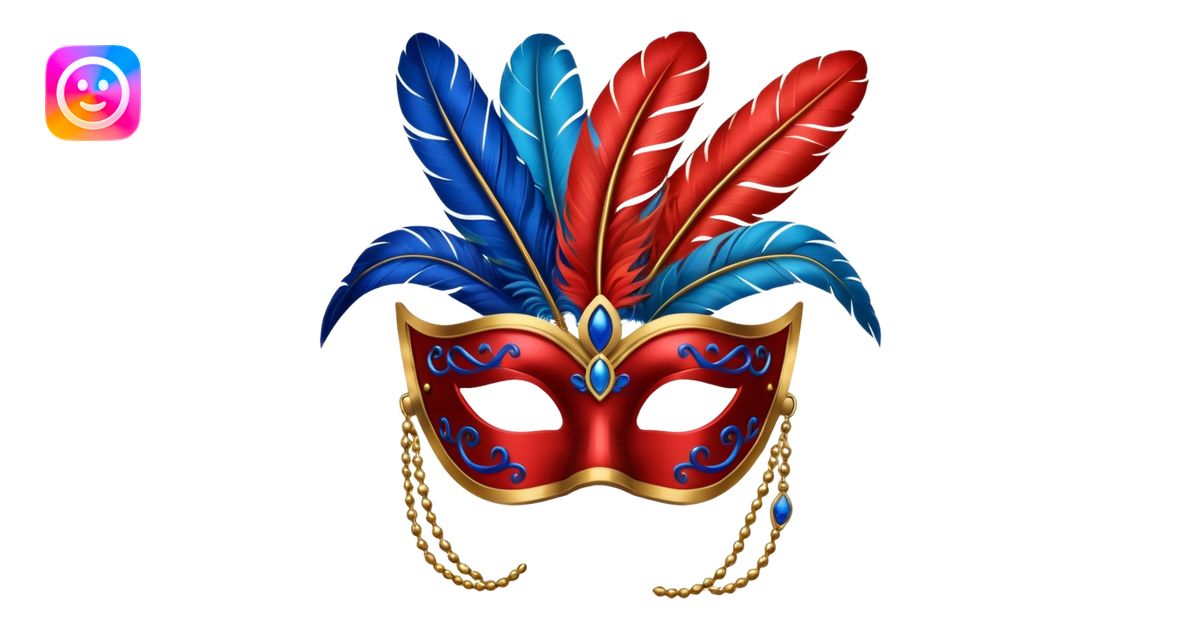 masquerade mask with red and blue feathers emoji | AI Emoji Generator