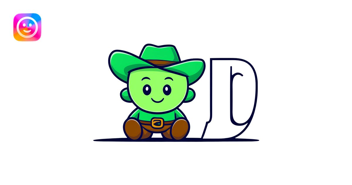 Cowboy character with green cowboy hat and letter R image | AI Emoji ...