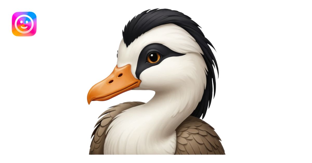 goose with long black hair and swoop bangs over one eye emoji | AI ...