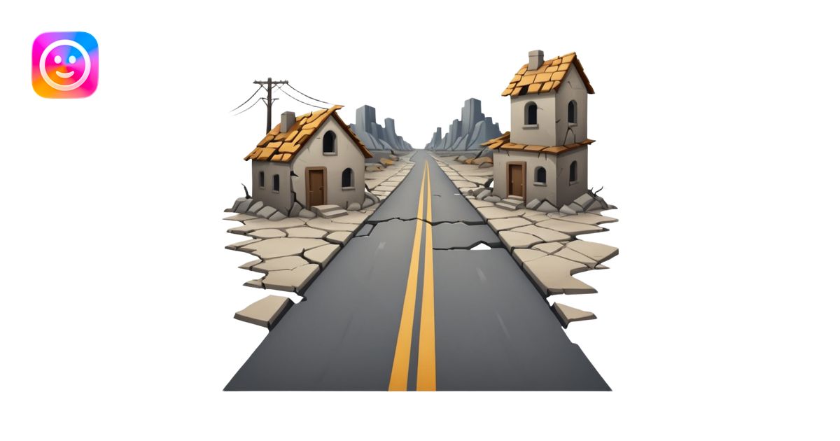 ruined town with horizontal destroyed road emoji | AI Emoji Generator
