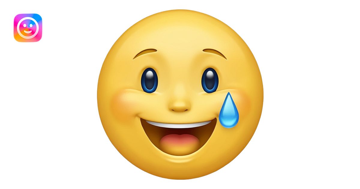 Emoji, yellow round laughing hysterically face, with blue tears of joy ...