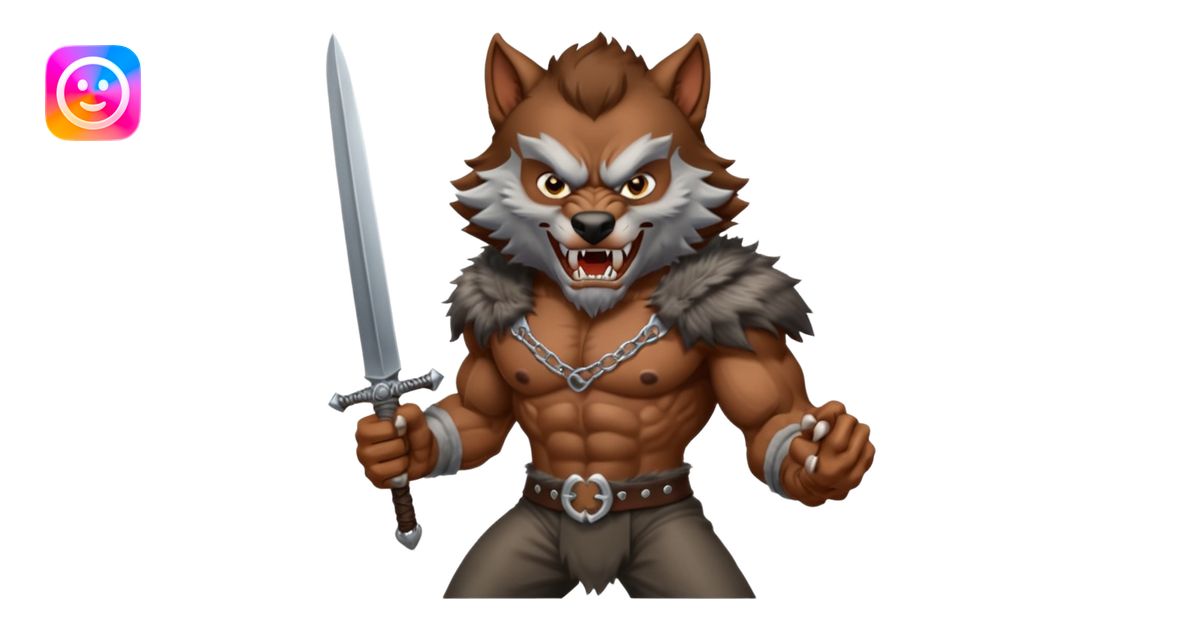 Werewolf with two swords in two hands emoji | AI Emoji Generator