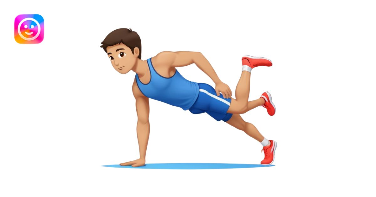 brunette man with blue shorts performing plank exercise emoji | AI ...