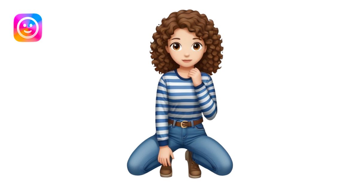 girl with curly hair in jeans and striped shirt kneeling on the ground ...